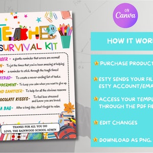 EDITABLE Teacher Survival Kit Template, Teacher Thank You Gift ...