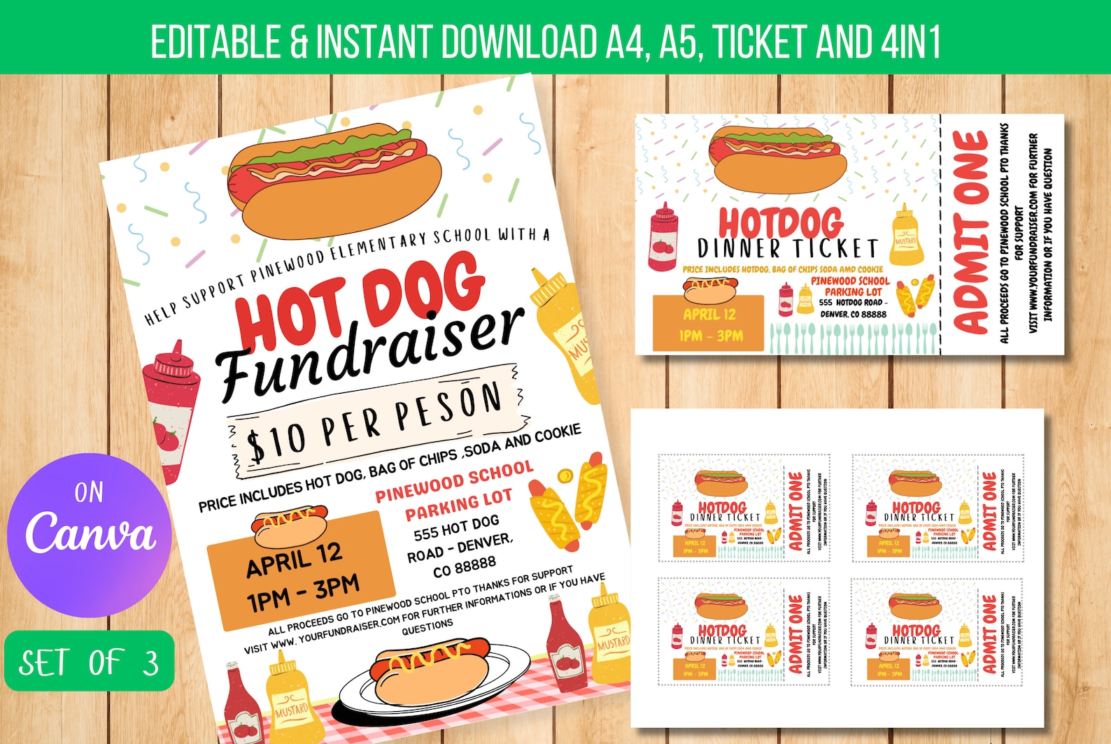 EDITABLE Hotdog Fundraiser Flyer With Ticket, Printable PTA, PTO ...
