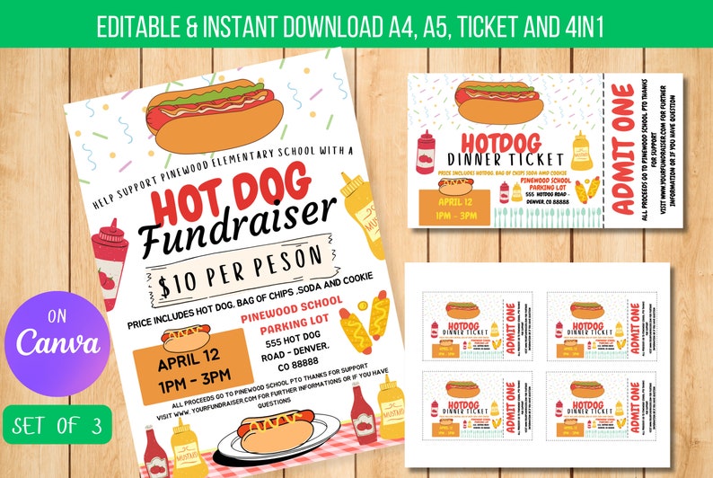 EDITABLE Hotdog Fundraiser Flyer With Ticket Printable PTA - Etsy