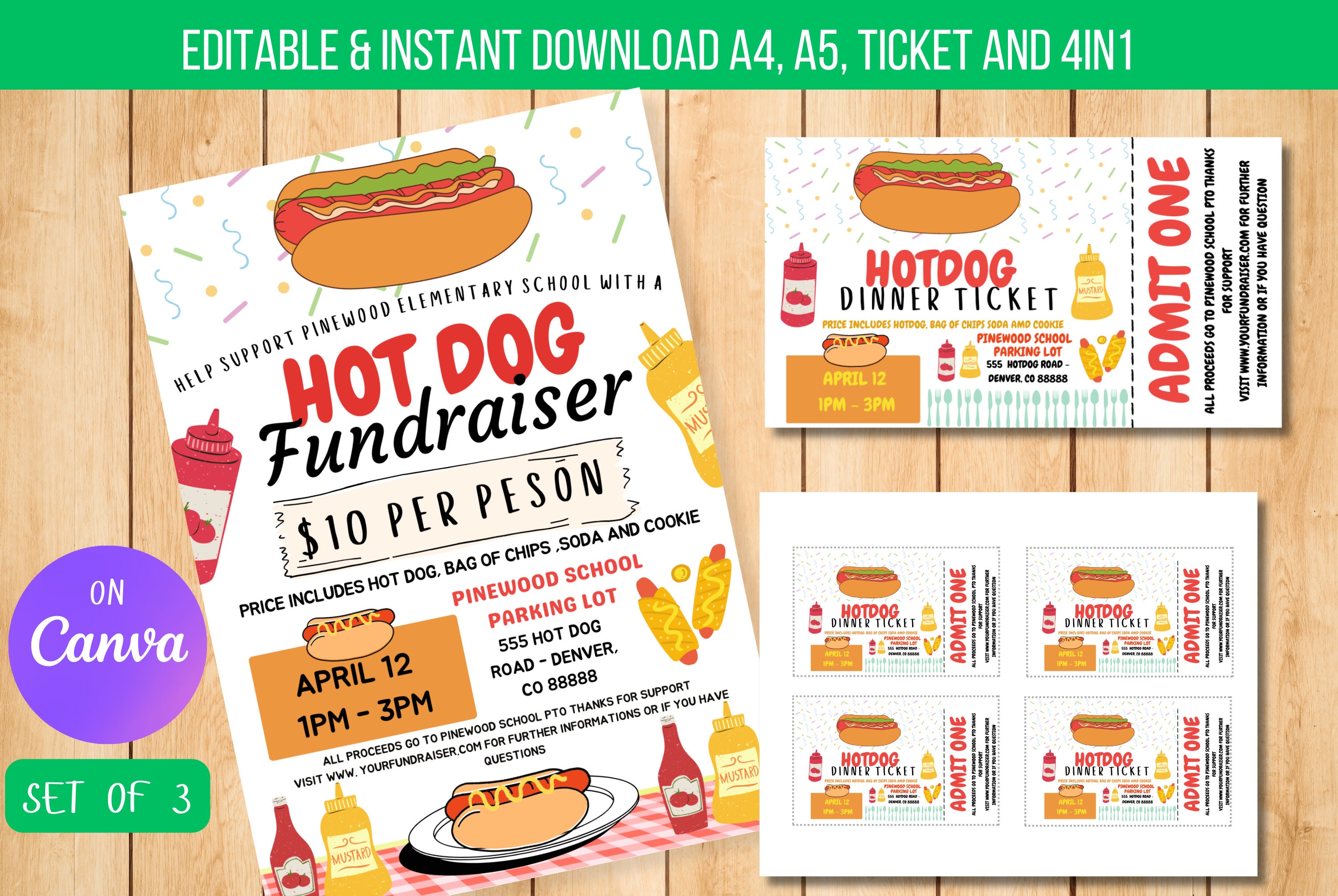 EDITABLE Hotdog Fundraiser Flyer With Ticket, Printable PTA, PTO ...