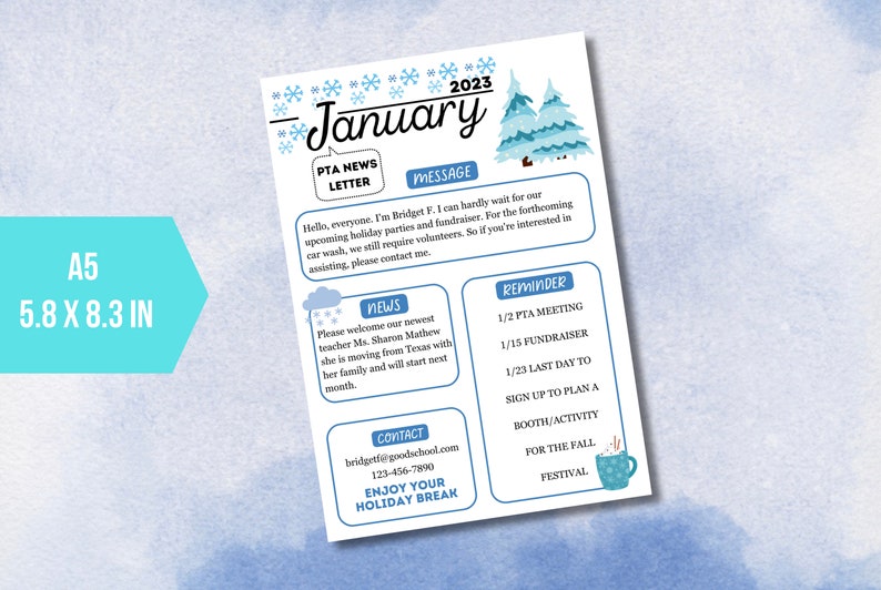 EDITABLE January Newsletter Template, Classroom Printable Handout Flyer ...