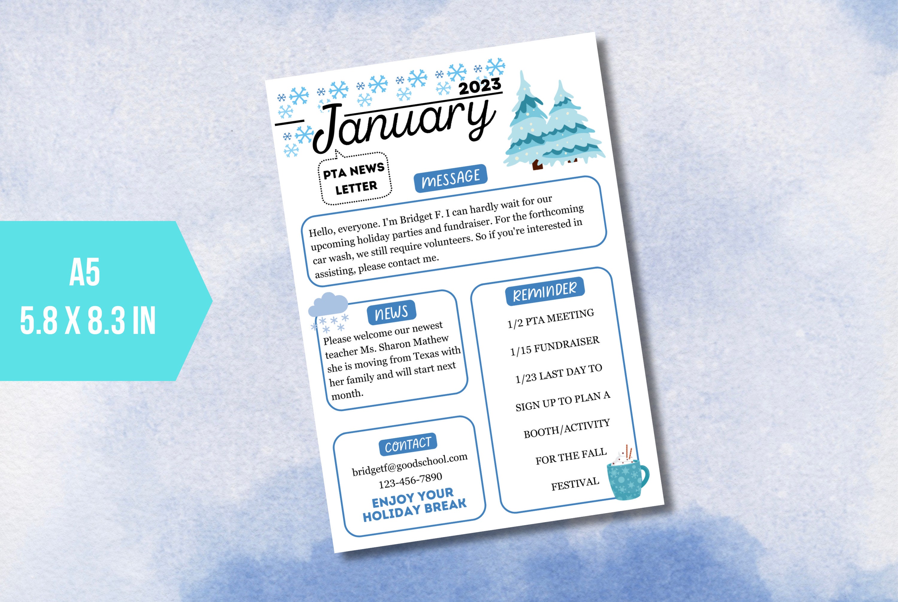 EDITABLE January Newsletter Template, Classroom Printable Handout Flyer ...