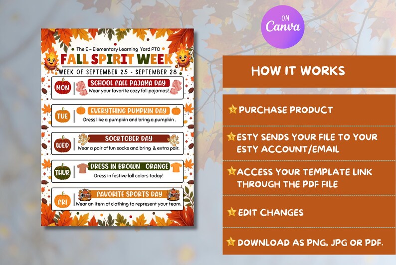 EDITABLE Fall Spirit Week Schedule Template, Printable Spirit Week ...