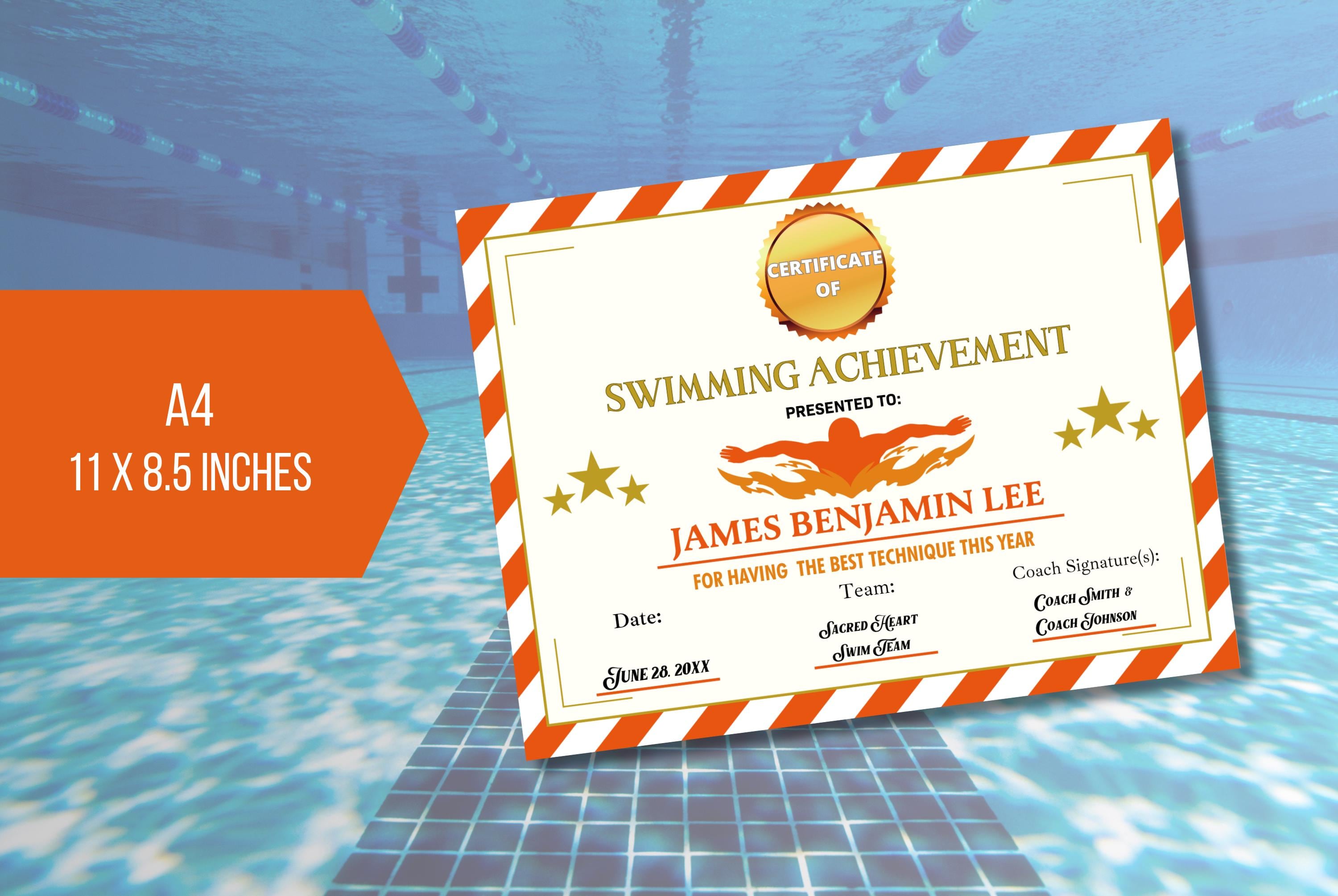 EDITABLE Swimming Award, Swimming Achievement, Swimming Certificate ...