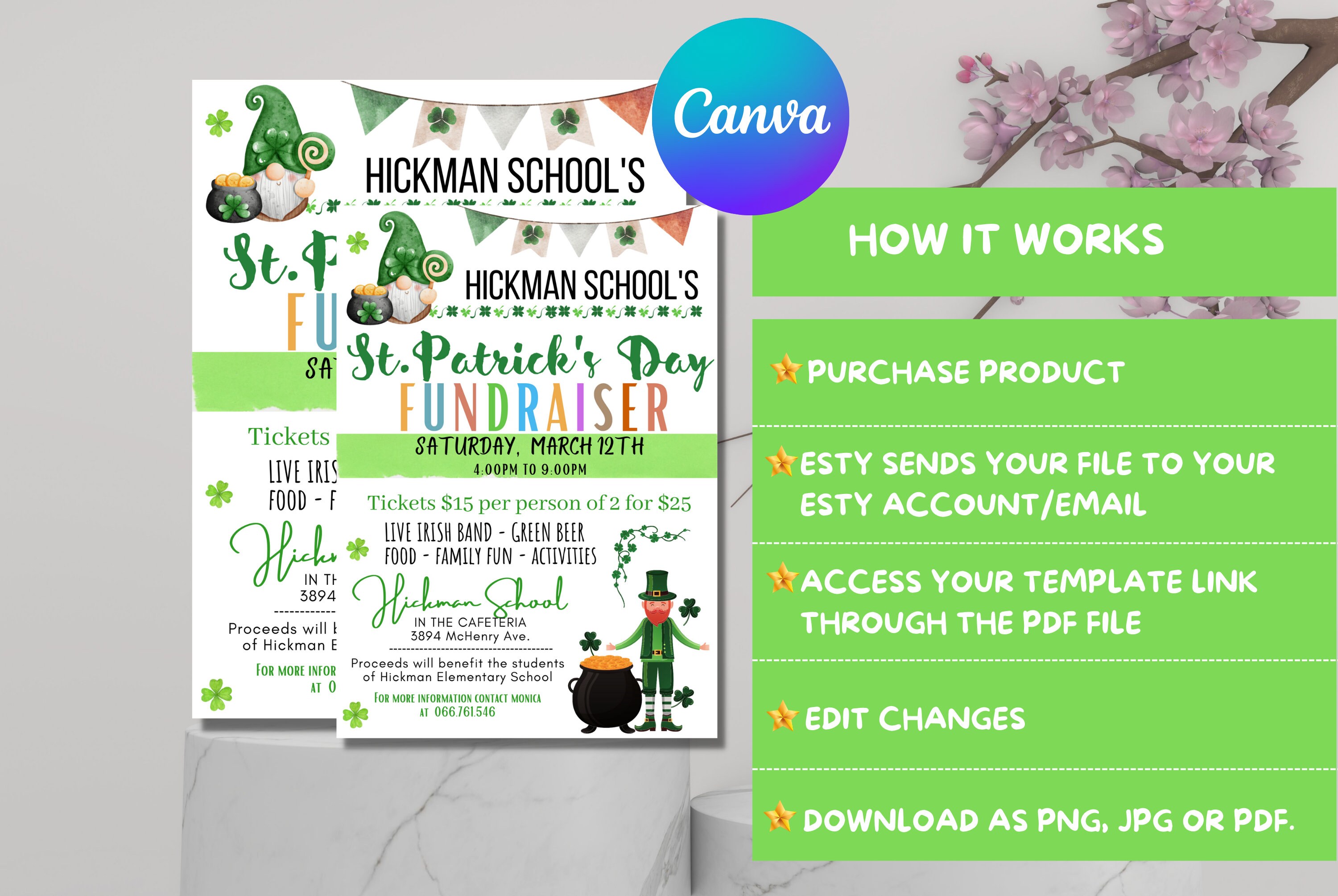 Editable St. Patricks Day Fundraiser Flyer Shamrock Rainbow - Etsy