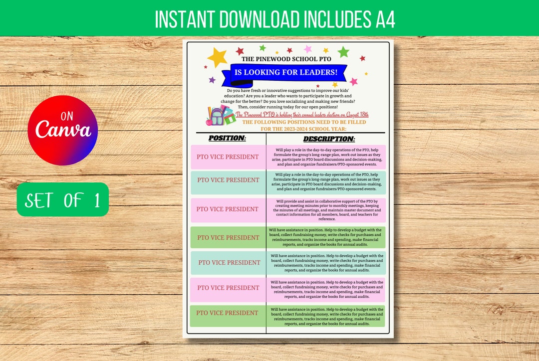 Printable School Board PTO Pta Election Recruitment Flyer, School ...