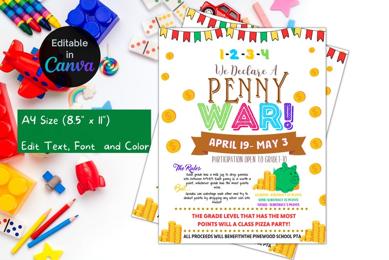 Penny War Fundraiser Flyer, Printable School Fundraiser Event ...