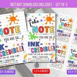 EDITABLE Thank You Gift Tags, Take Note You Are Ink-credible, Teacher ...