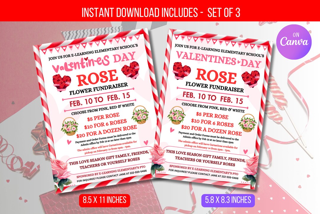 EDITABLE Valentines Day Carnation Flower Fundraiser Flyer, Fundraiser ...