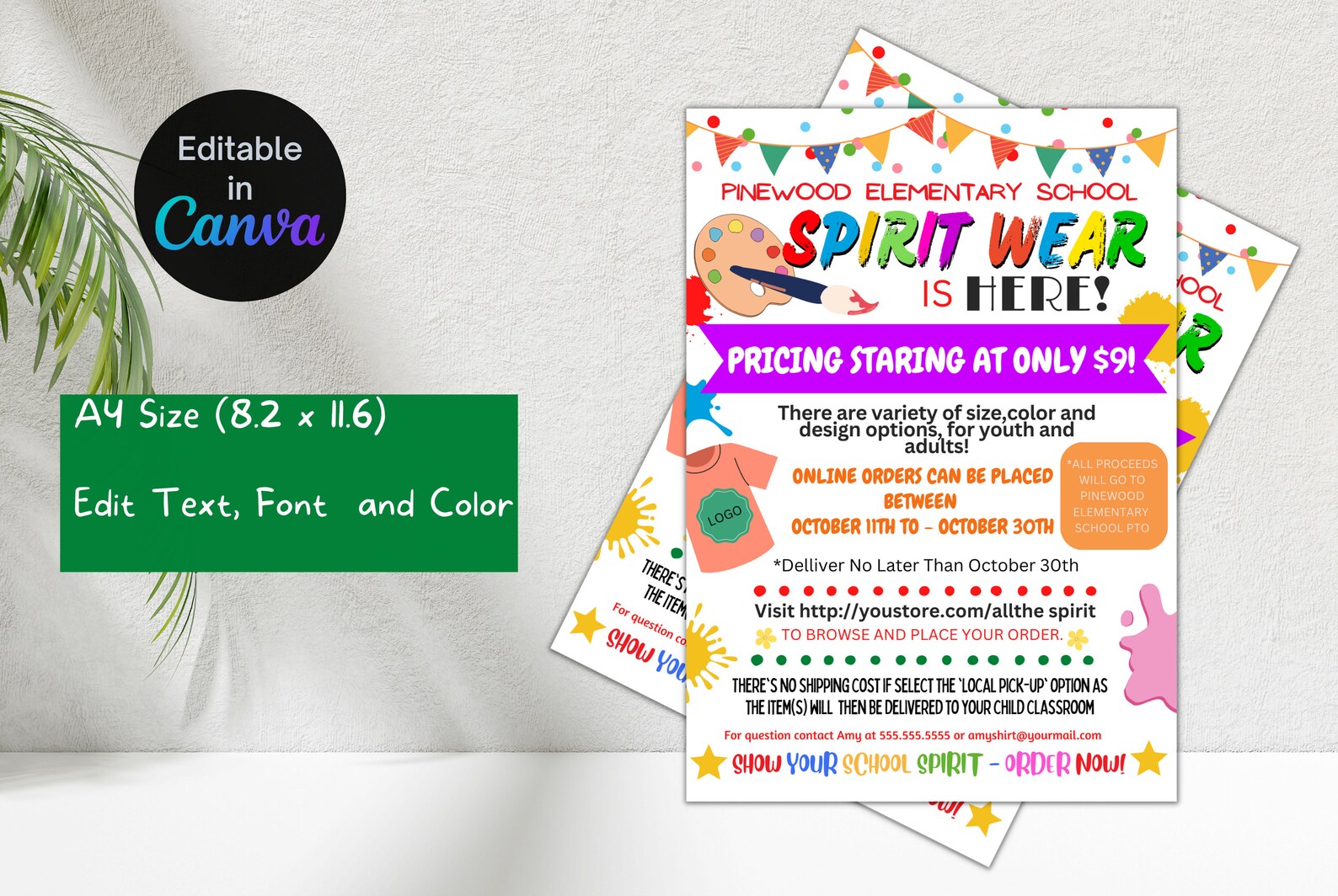 School Spirit Wear Fundraiser Flyer, Clothing T-shirt Sale, Printable ...