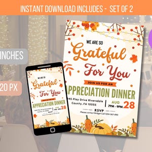 EDITABLE Fall Appreciation Dinner Invite, Grateful for You Invitation ...