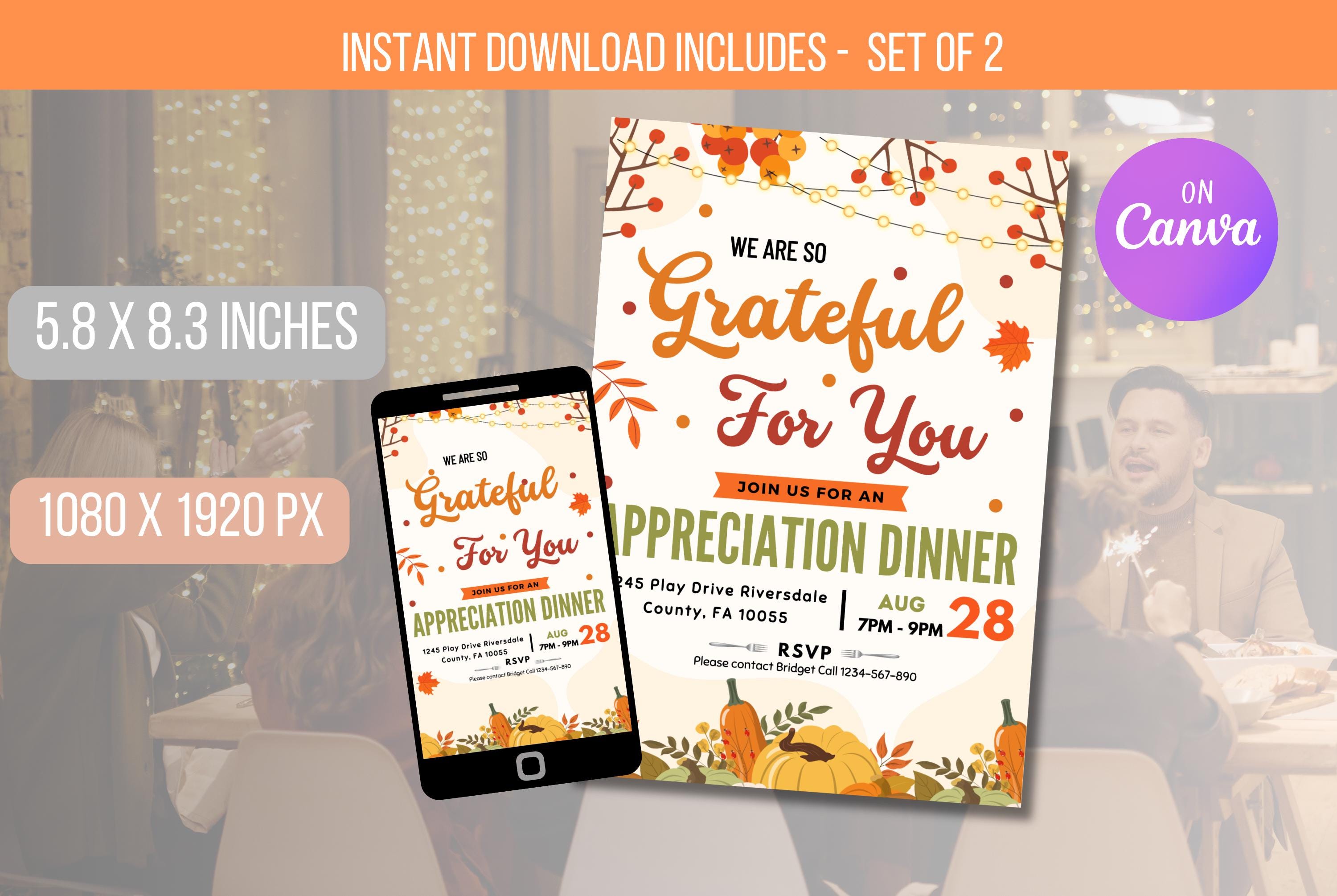 EDITABLE Fall Appreciation Dinner Invite, Grateful for You Invitation ...
