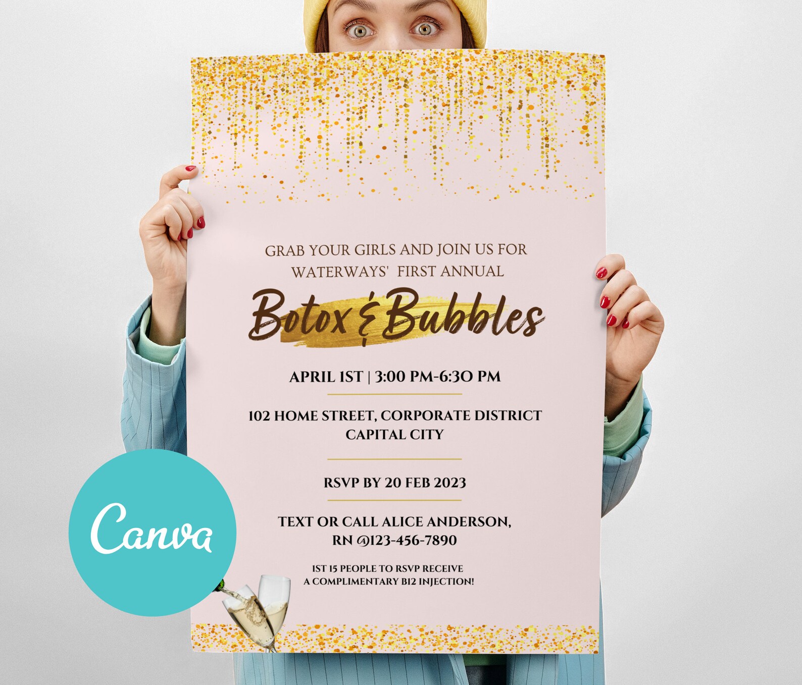 EDITABLE Botox & Bubbles Party Invite, Botox Special Flyer, Editable ...