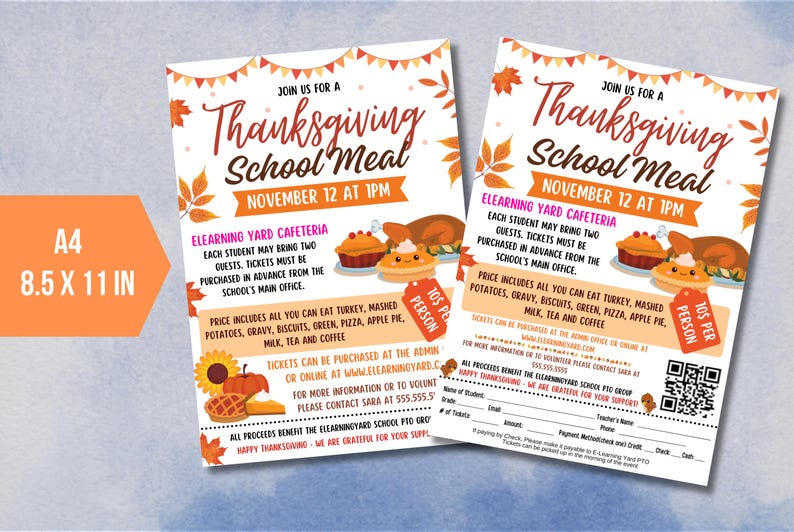 EDITABLE Thanksgiving School Meal Flyer Set, Thanksgiving Dinner Event ...