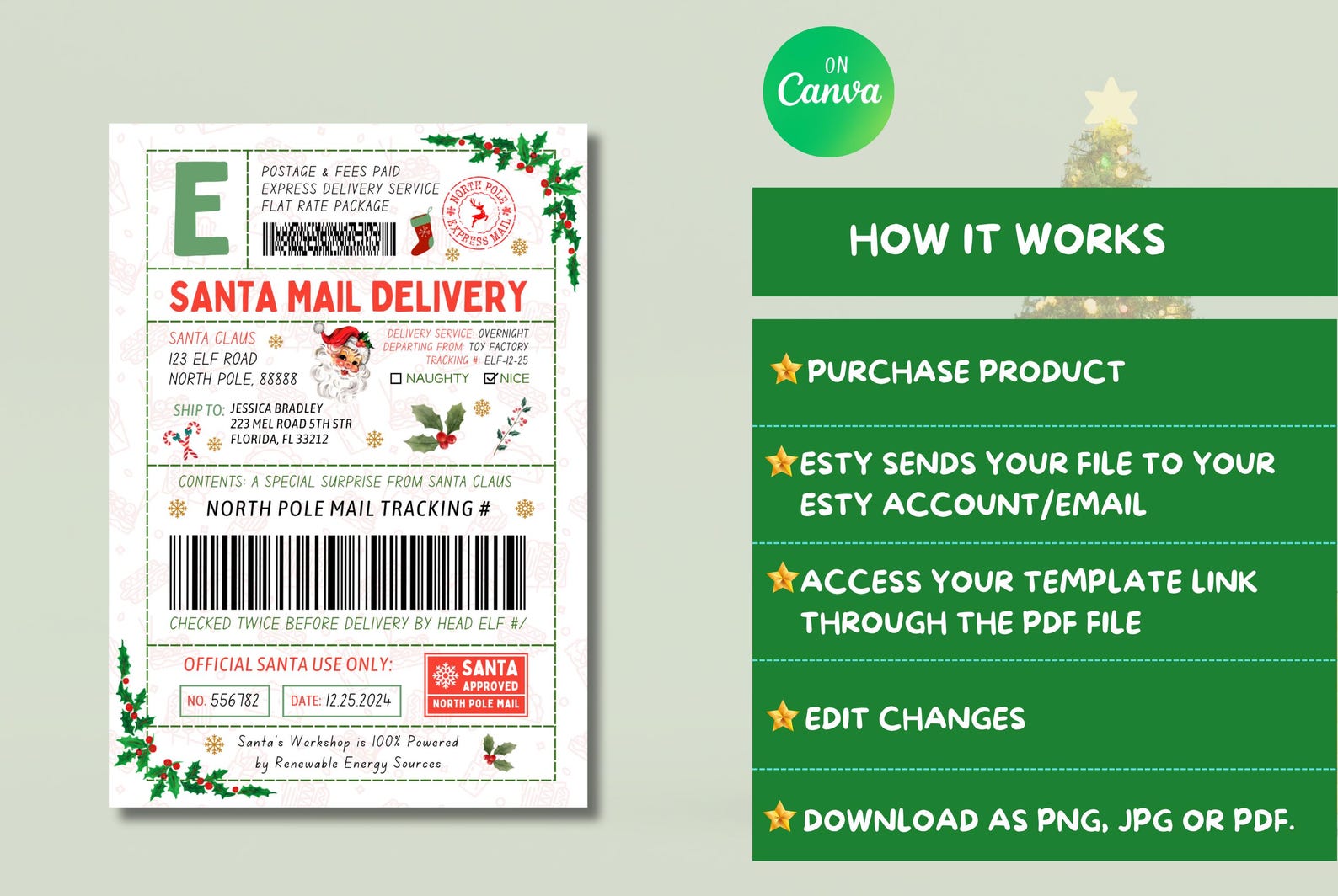 EDITABLE Santa Mail Shipping Labels, North Pole Special Delivery ...