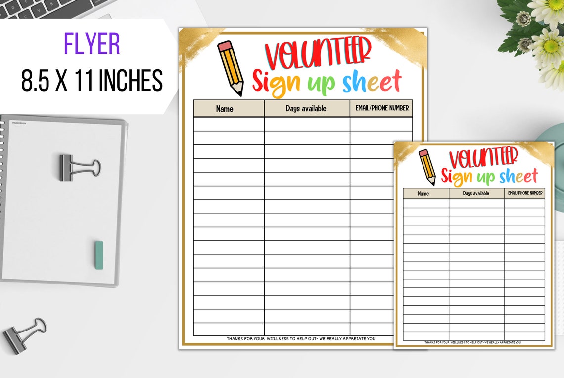 Teacher Volunteer Printable, School Pto Pta Sign up Sheet, Volunteer ...