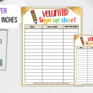Teacher Volunteer Printable, School Pto Pta Sign up Sheet, Volunteer ...