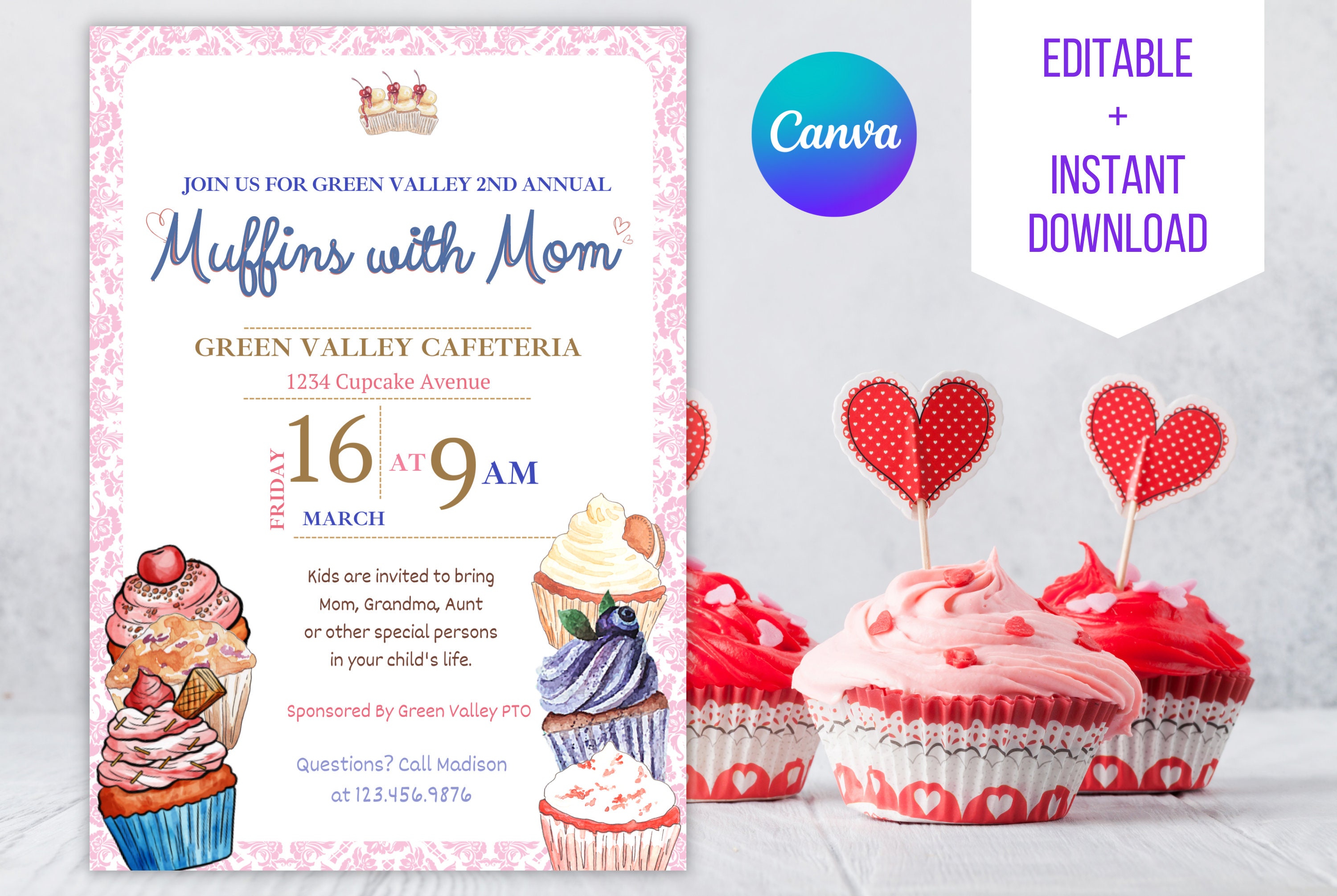 Editable Muffins With Mom, Mother's Day Invitation, School Mom ...