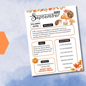 EDITABLE September Newsletter Template, Classroom Printable Handout ...