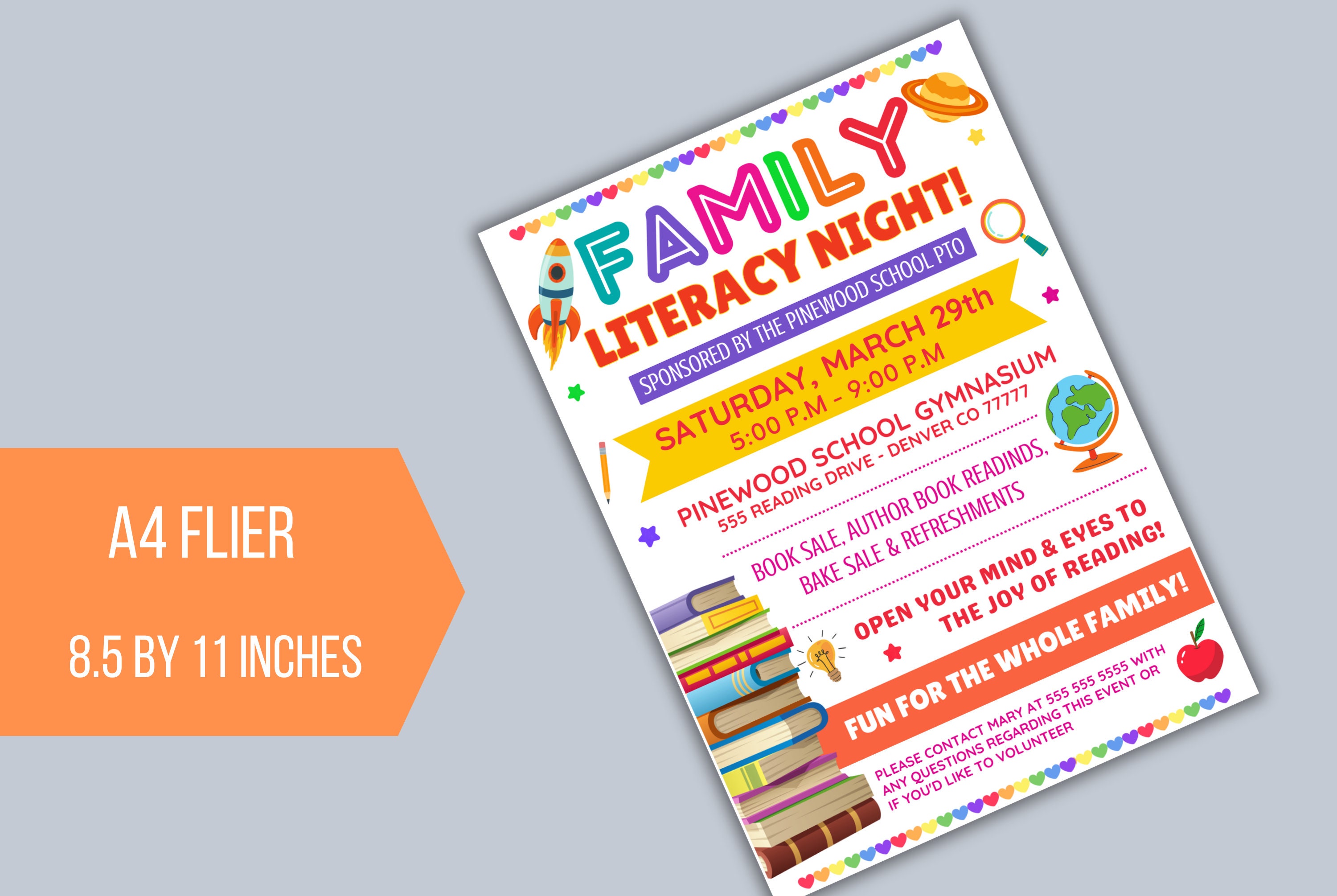 Editable Family Literacy Night Flyer, PTO PTA Reading Book Sale School ...