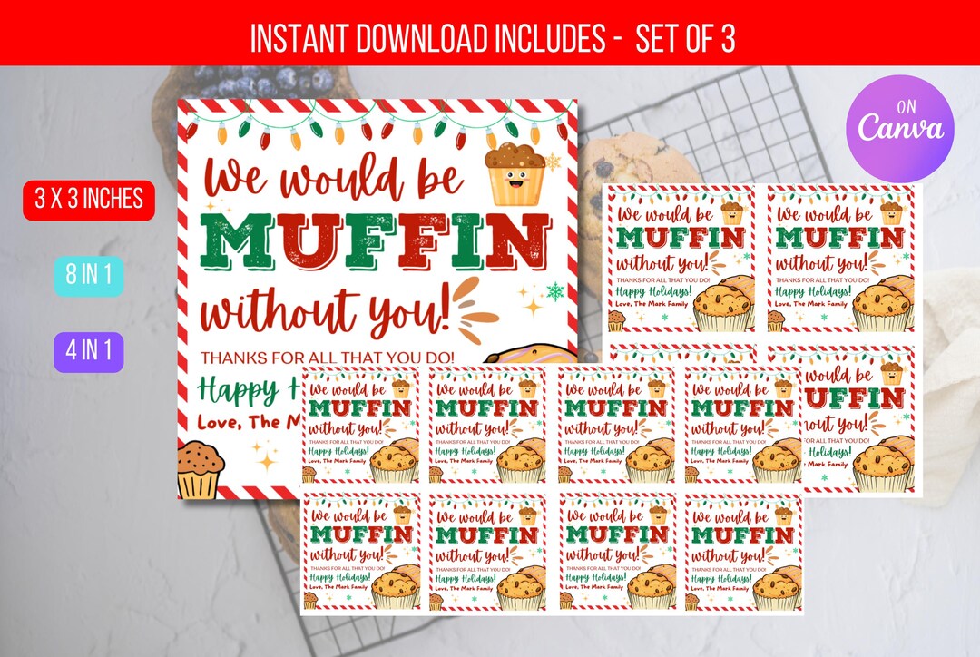 EDITABLE Appreciation Gift Tag, Muffin Without You Teacher Appreciation ...