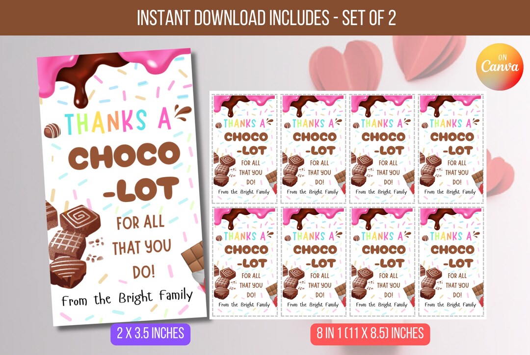 EDITABLE Thanks A Choco-lot Teacher Appreciation Tag, Chocolate Gift ...