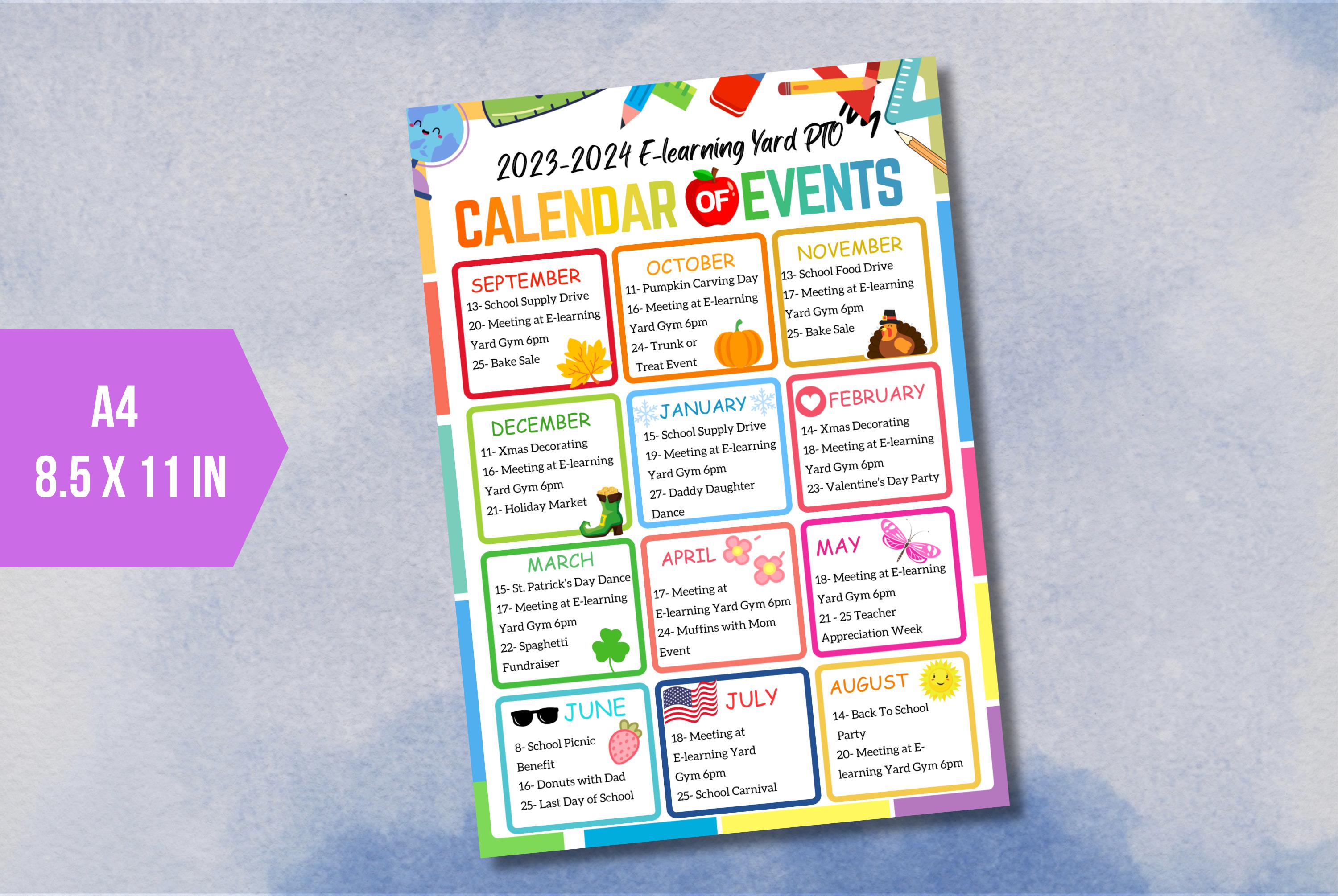 EDITABLE PTO Monthly Event Calendar Flyer Template, Year at a Glance ...