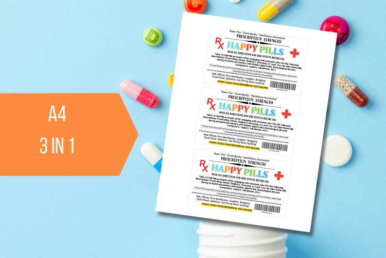 EDITABLE Happy Pills Label Funny Gag Gift Professional Office - Etsy