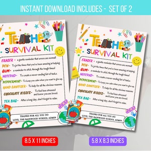 EDITABLE Teacher Survival Kit Template, Teacher Thank You Gift ...