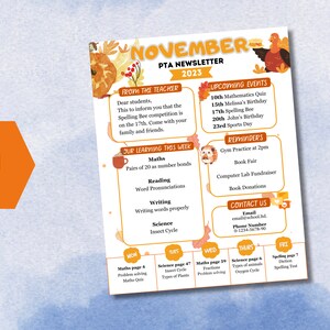 EDITABLE November Newsletter Template, Classroom Printable Handout ...