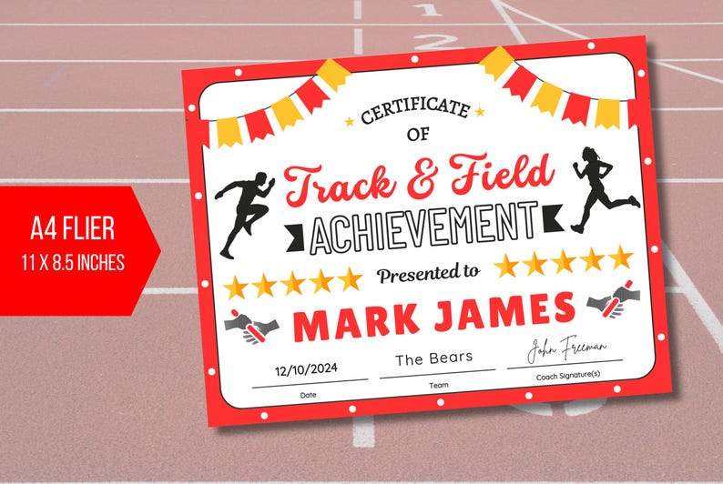 EDITABLE Track & Field Achievement Certificate, Award Certificates ...