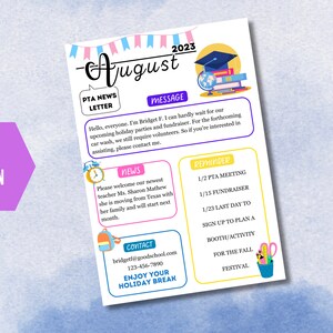 EDITABLE August Newsletter Template, Classroom Printable Handout Flyer ...
