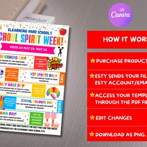 EDITABLE School Spirit Week Flyer, School Spirit Week Poster, Spirit ...