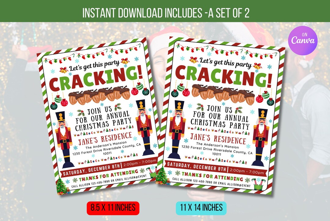 EDITABLE Christmas Party Invite, Let's Get This Party Cracking Invite ...