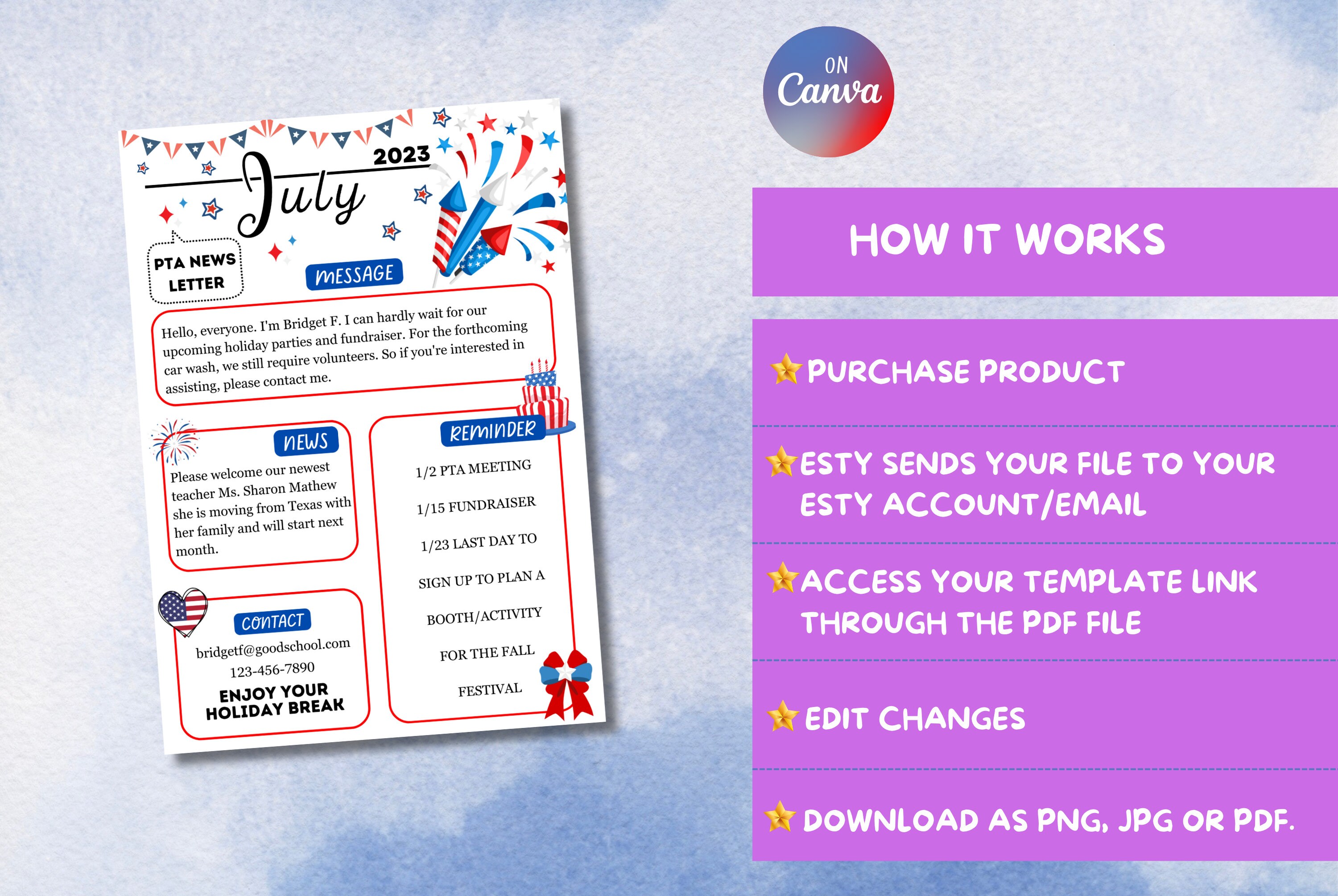 EDITABLE July Newsletter Template Classroom Printable Handout - Etsy