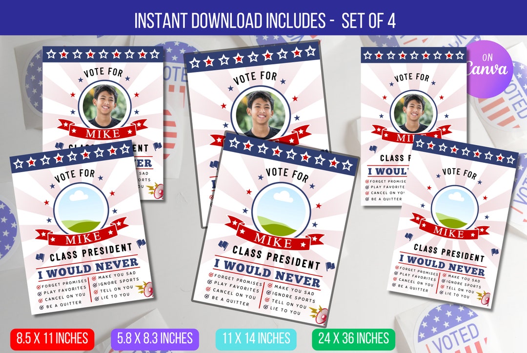 EDITABLE Presidential Campaign Poster, Class Campaign President, High ...
