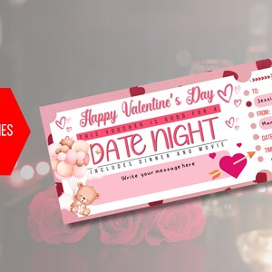 EDITABLE Valentines Day Date Night Ticket Template - Personalized Event ...