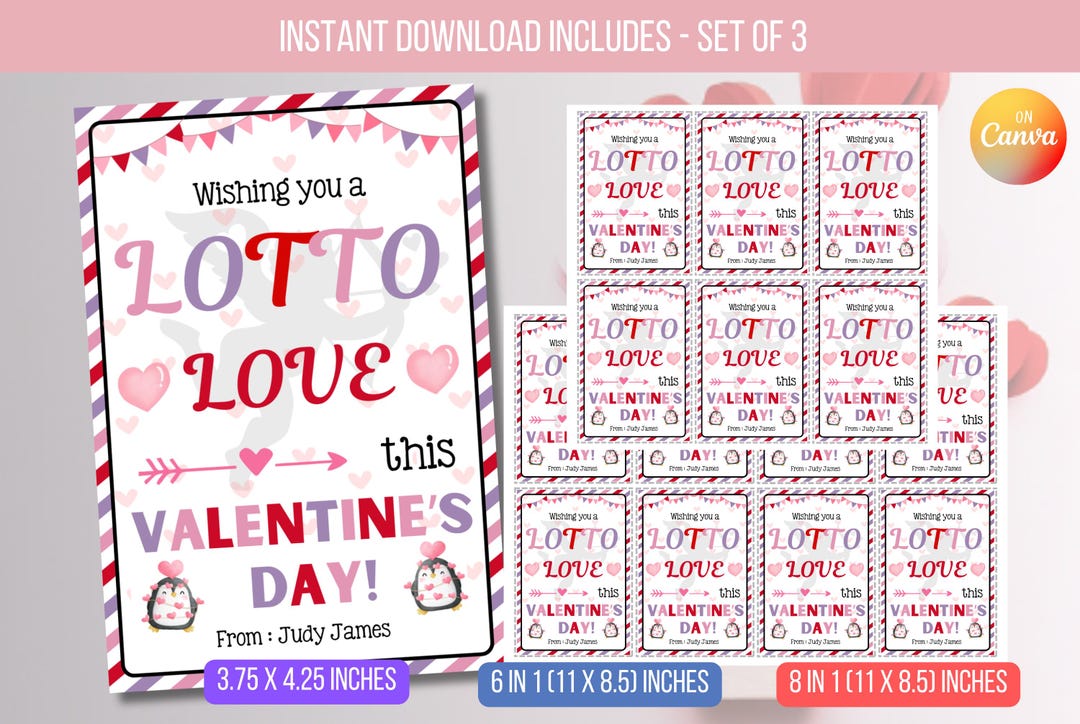 EDITABLE Wishing You a Lotto Love Tag, Valentine's Day Lotto Gift Tags ...