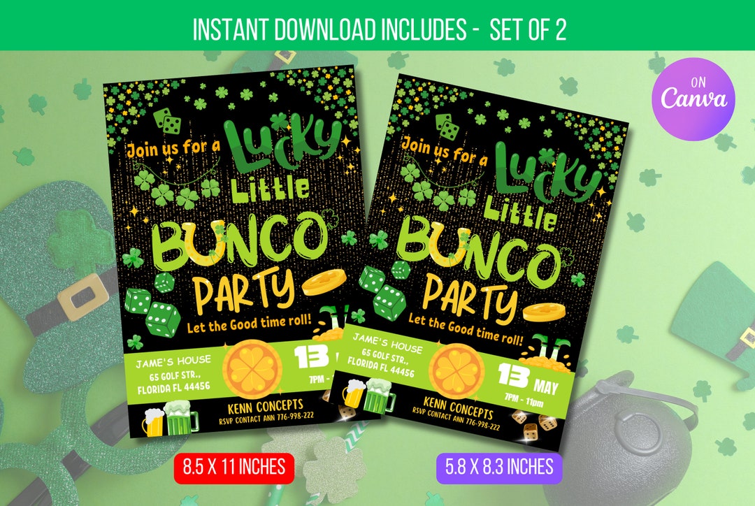 EDITABLE Lucky Bunco Party Invitation, Bunco Dice Party Template ...