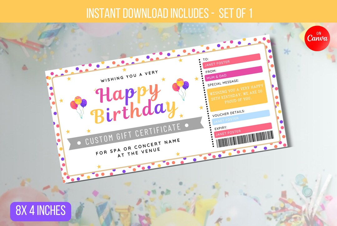 EDITBALE Printable Birthday Voucher, Birthday Gift Ticket, Birthday ...
