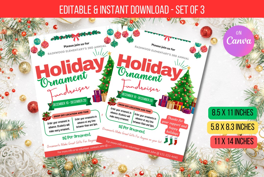 EDITABLE Ornamental Holiday Fundraiser Invitation Flyer, School Event ...