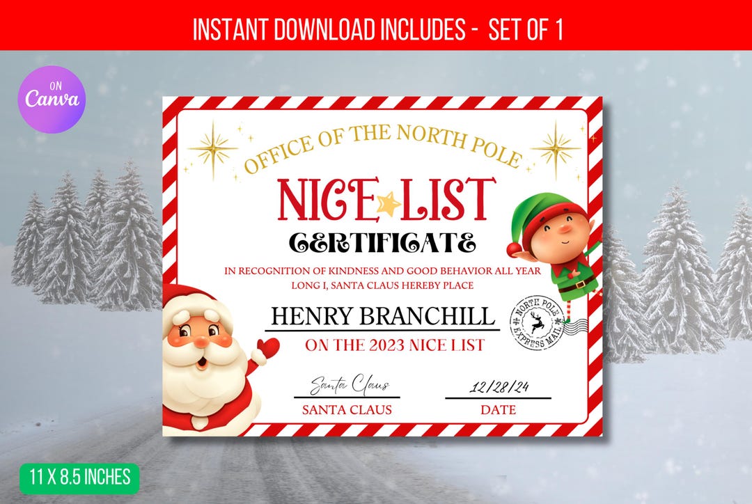 Editable Santa Claus Official Nice List Certificate Letter From Desk ...