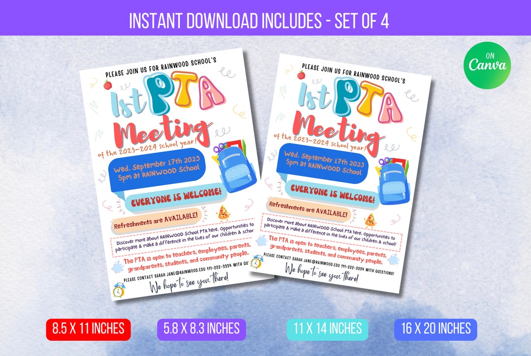 EDITABLE PTA Meeting Handout Flyer, School Information Meeting Flyer ...