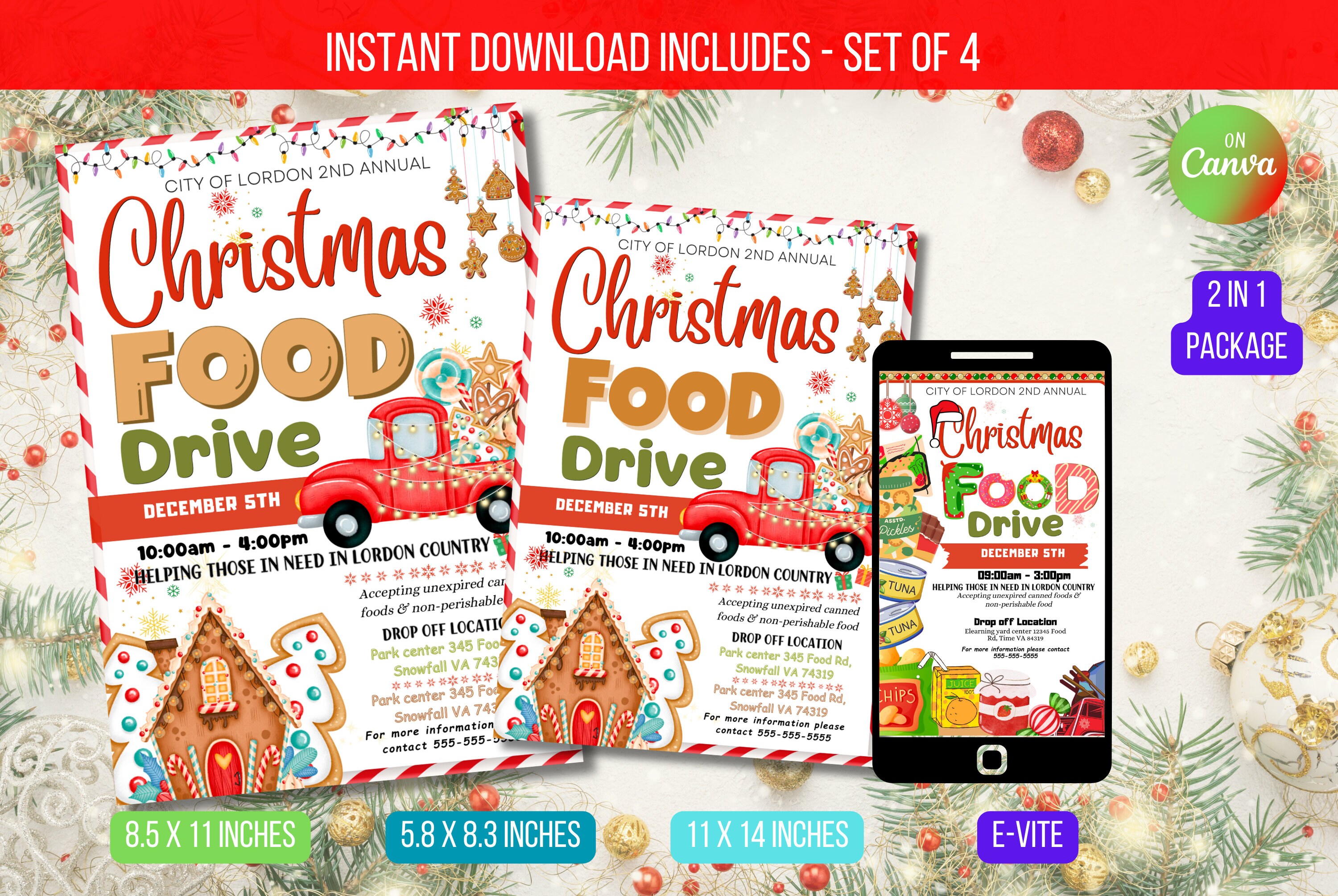 EDITABLE Christmas Food Drive Flyer School Church Event - Etsy