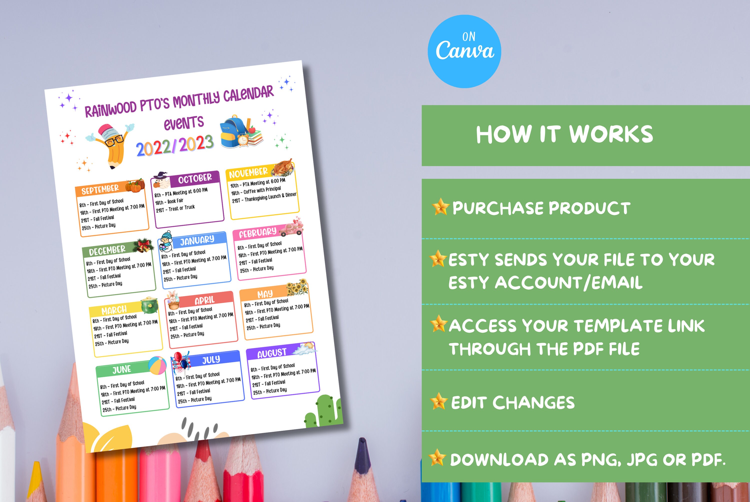 EDITABLE Monthly Event Calendar Flyer Template Package Year - Etsy