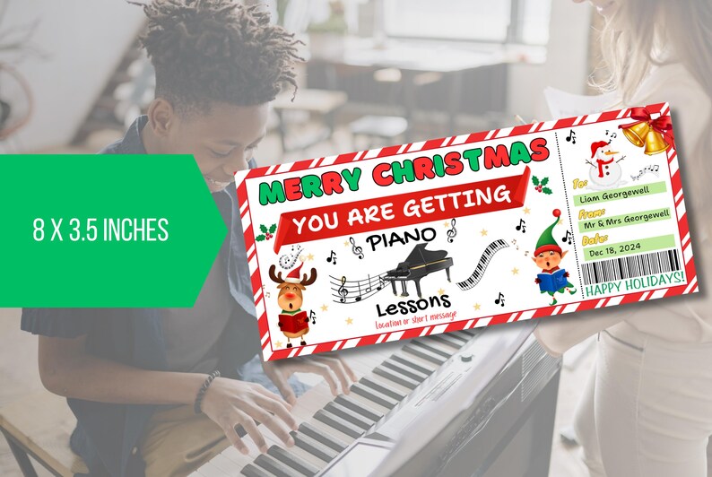 EDITABLE Piano Lessons Christmas Gift Voucher, Surprise Piano Lessons ...