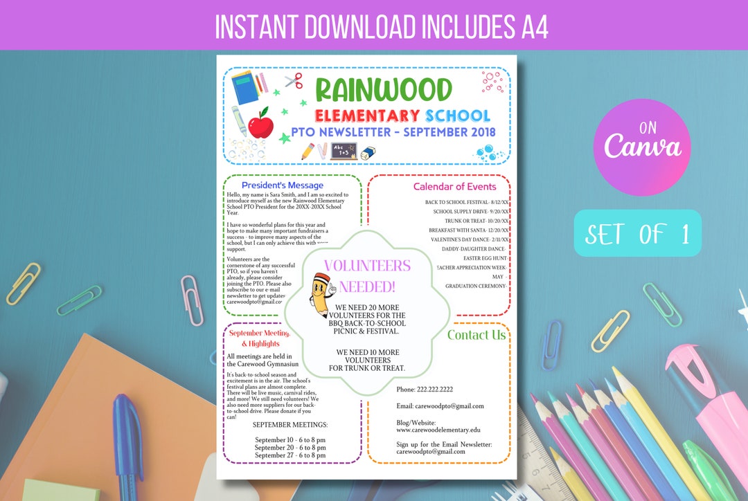 EDITABLE PTO PTA Newsletter Flyer, School Year Fundraiser Event ...