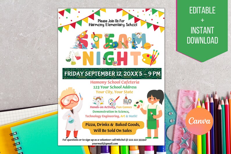 EDITABLE Family Steam Night Flyer School PTA PTO Flyer - Etsy