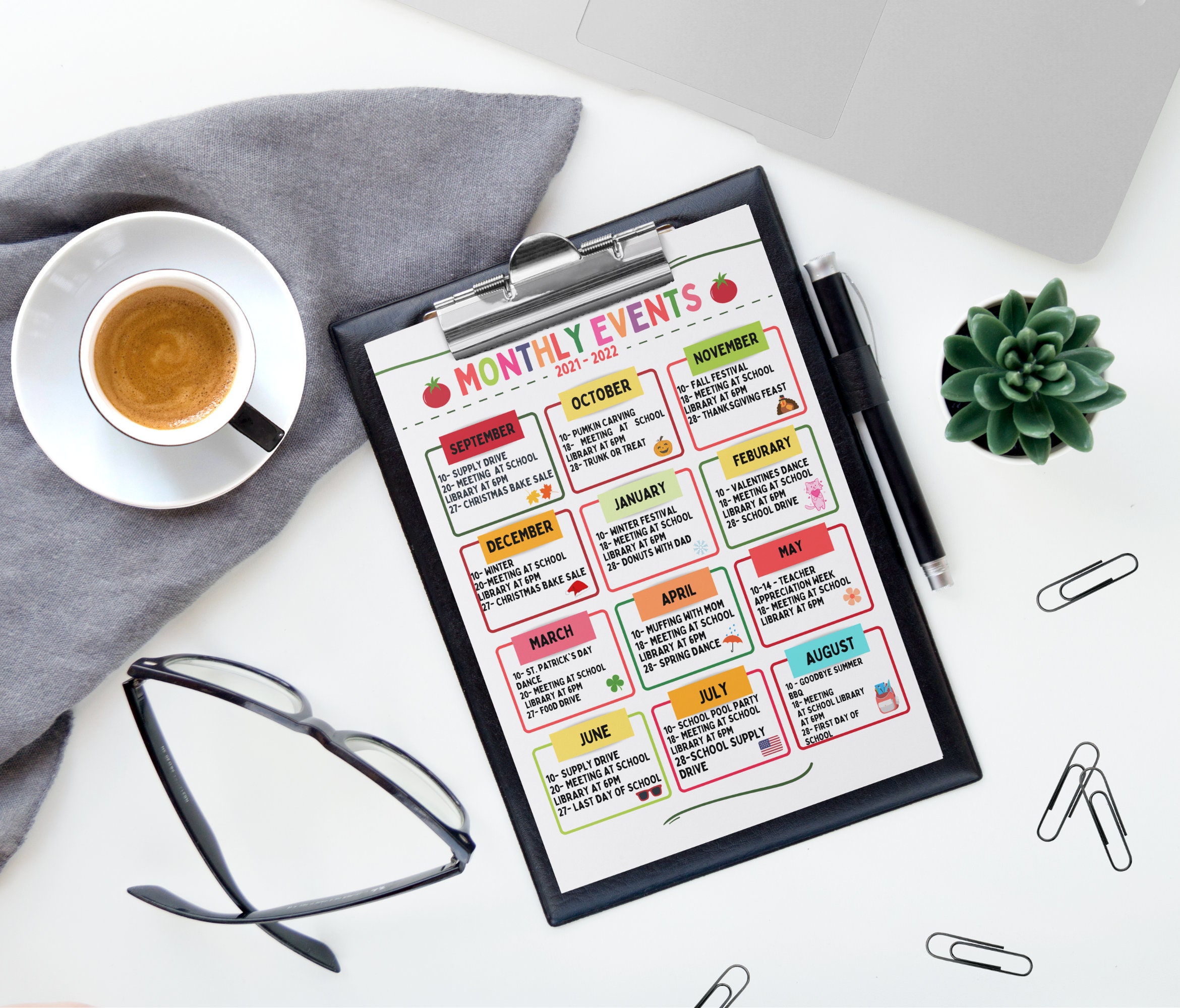 Editable Monthly Event Calendar Flyer Template Year at a - Etsy