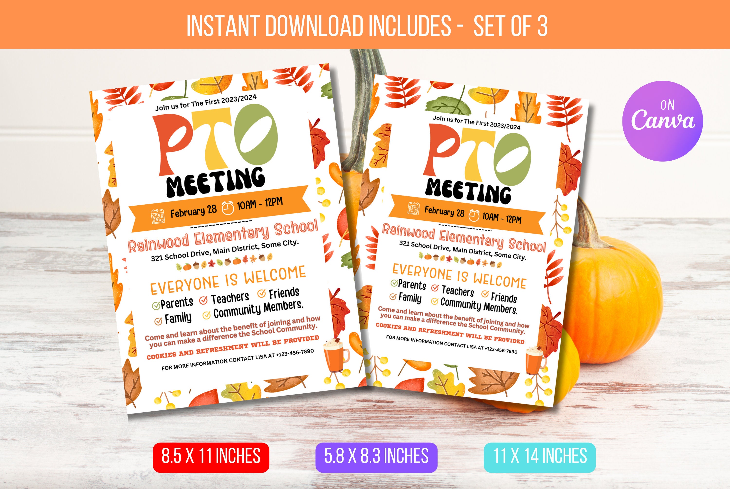 EDITABLE Fall PTO PTA Meeting Handout Flyer, School Information Meeting ...